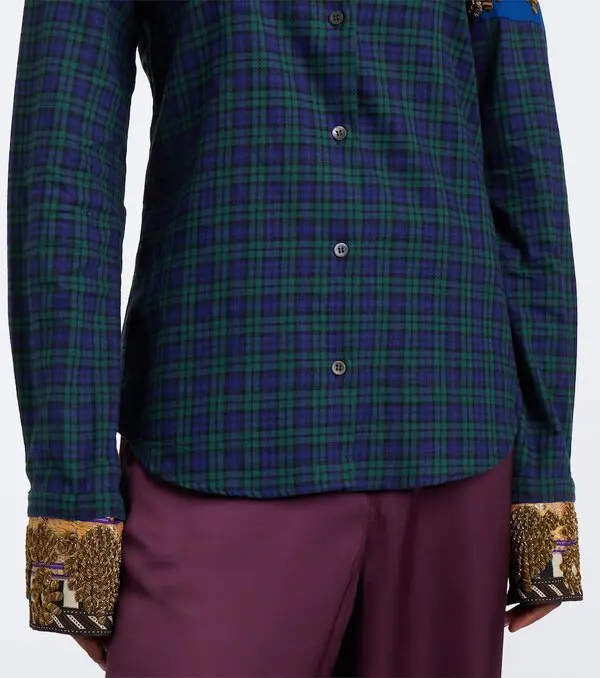 Dries Van Noten Checked Embroidered Cotton Flannel Shirt