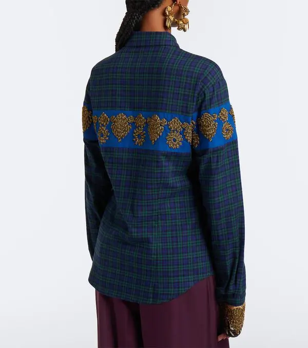 Dries Van Noten Checked Embroidered Cotton Flannel Shirt