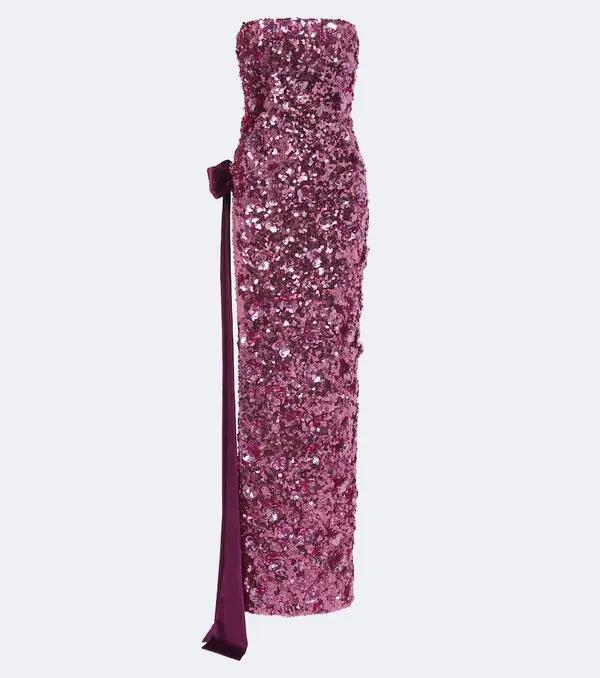 Retrofete Sylpha Bow-detail Sequined Bustier Gown - Pink
