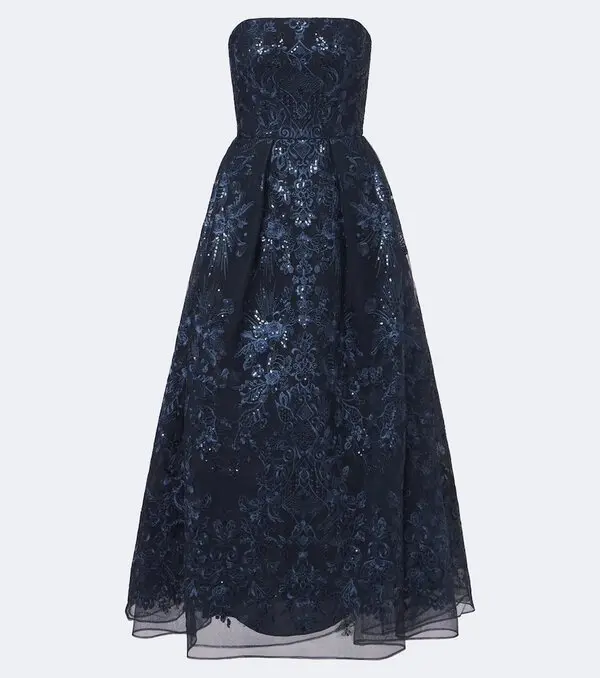 Elie Saab Sequined Lace Bustier Gown - Blue