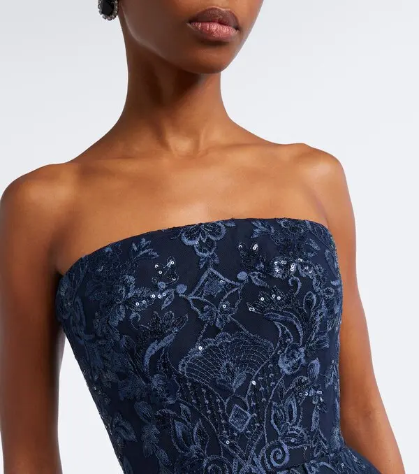 Elie Saab Sequined Lace Bustier Gown
