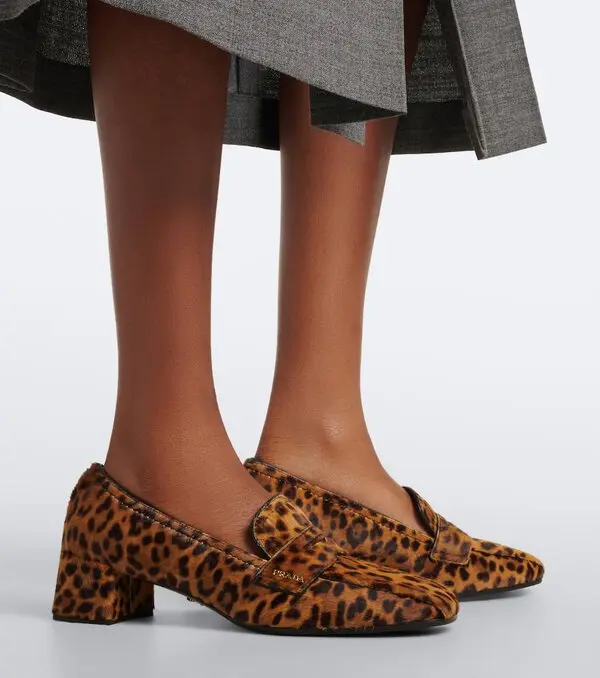Prada Leopard-print Calf Hair Loafer Pumps - Brown