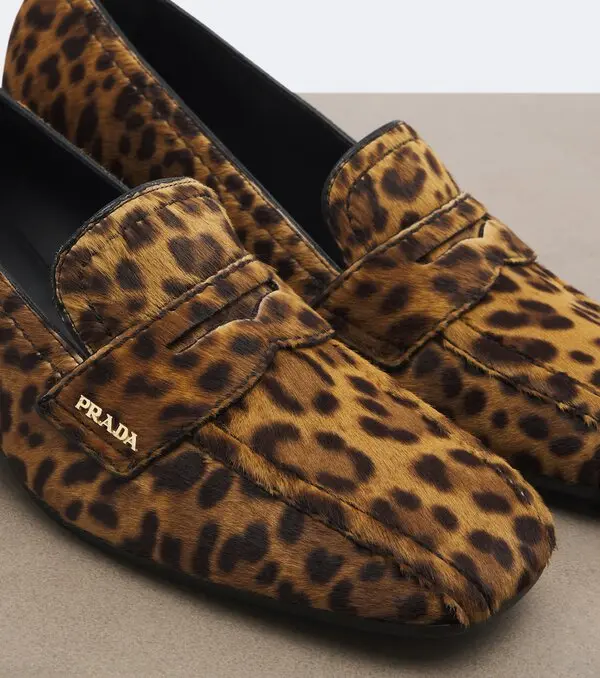 Prada Leopard-print Calf Hair Loafer Pumps - Brown