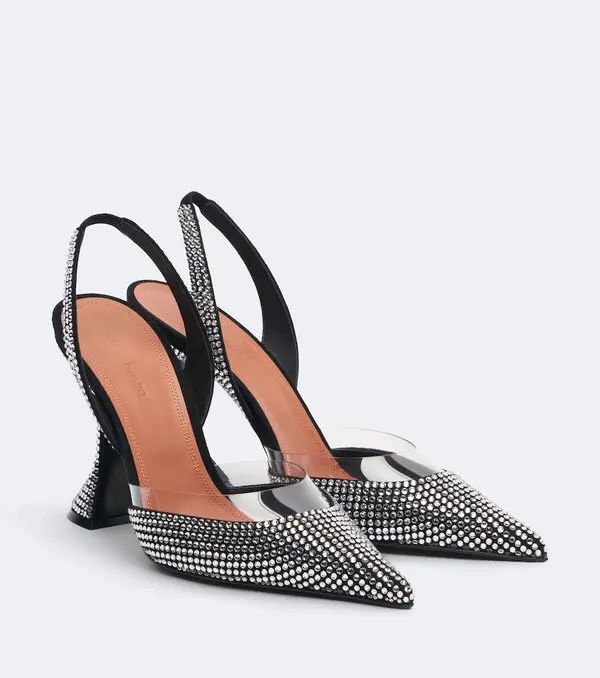 Amina Muaddi Lara Embellished Suede Slingback Pumps - Black