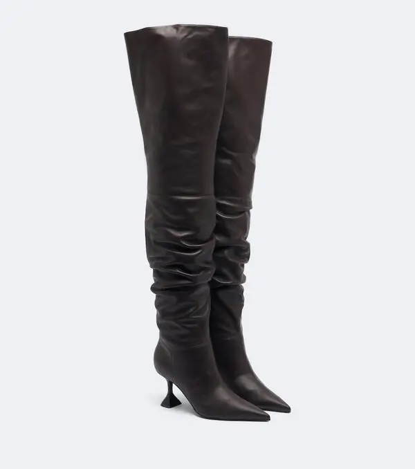 Amina Muaddi Olivia Leather Over-the-knee Boots