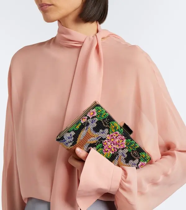 Valentino Garavani Berthe Embellished Jacquard Clutch