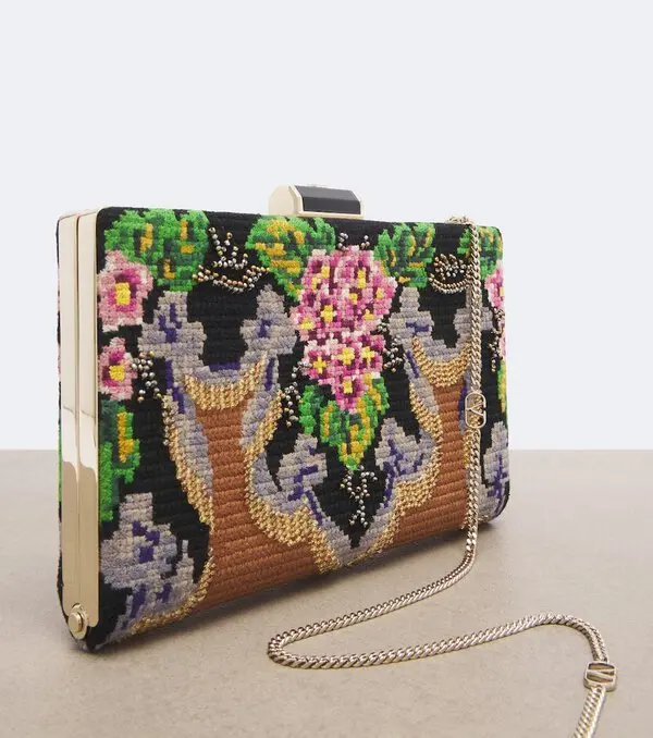 Valentino Garavani Berthe Embellished Jacquard Clutch