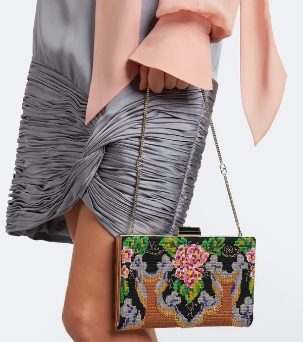 Valentino Garavani Berthe Embellished Jacquard Clutch