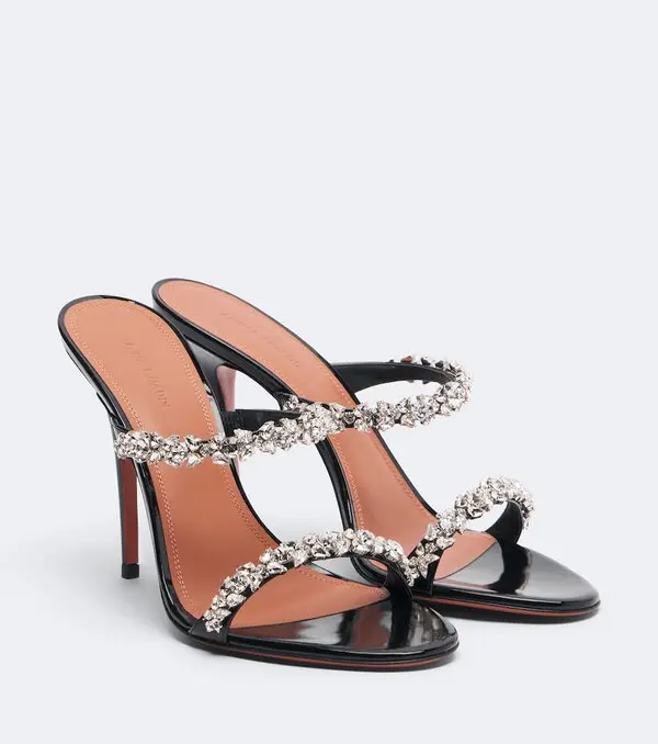 Amina Muaddi Elizabeth Embellished Leather Mules - Black