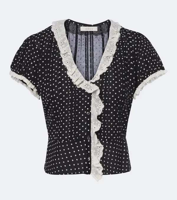 DÔEN Orella Polka-dot Cotton Voile Top - Black