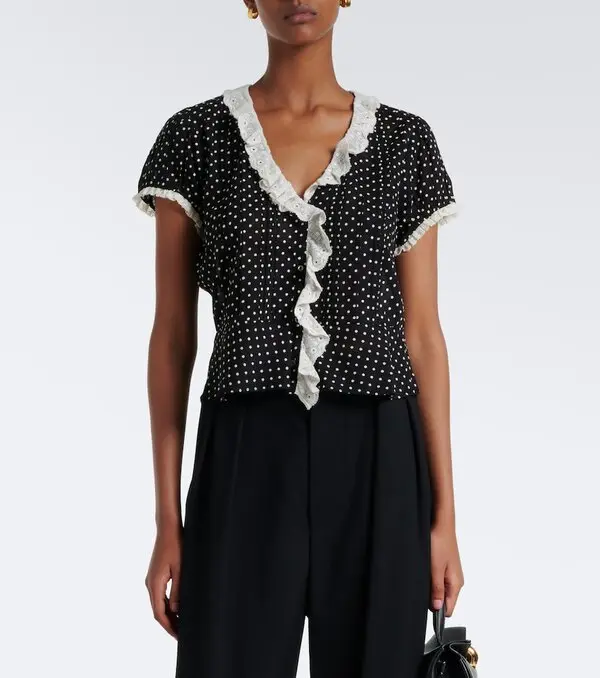 DÔEN Orella Polka-dot Cotton Voile Top - Black