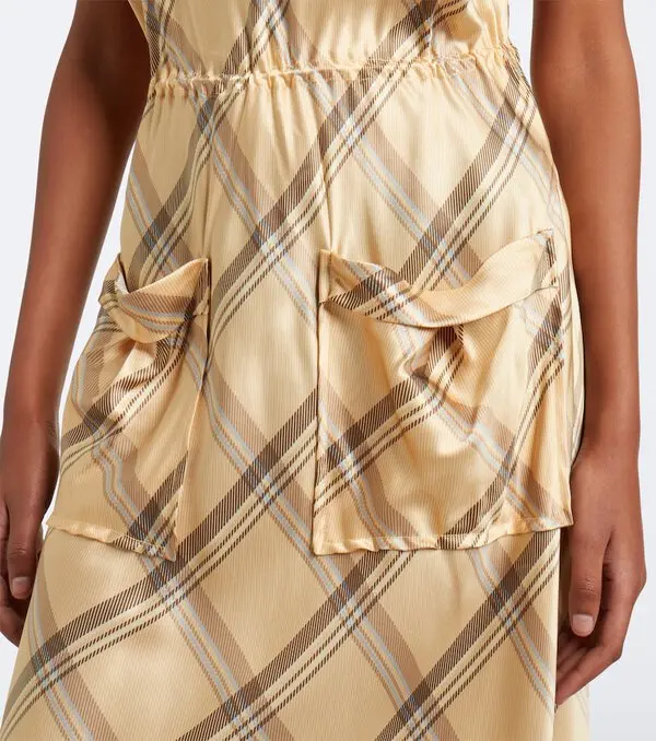 Rabanne Plaid Lace-trimmed Silk Satin Midi Dress