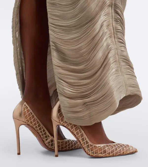 AQUAZZURA Lumiere Embellished Mesh Pumps