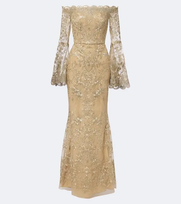 Elie Saab Off-shoulder Lace Gown - Gold