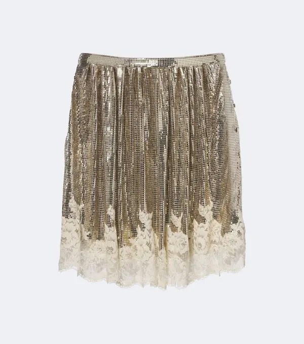 Rabanne Lace-trimmed Chainmail Miniskirt