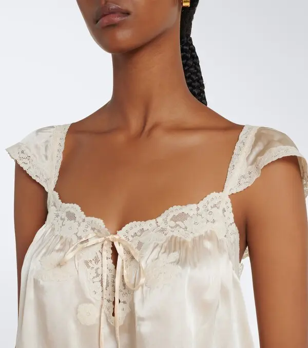 DÔEN Rosalee Lace-trimmed Silk Satin Top