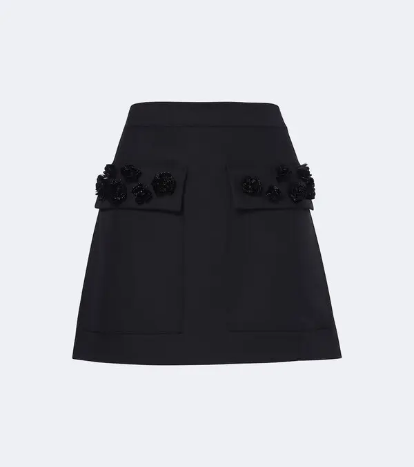 Plan C Embellished Wool-blend Gabardine Miniskirt