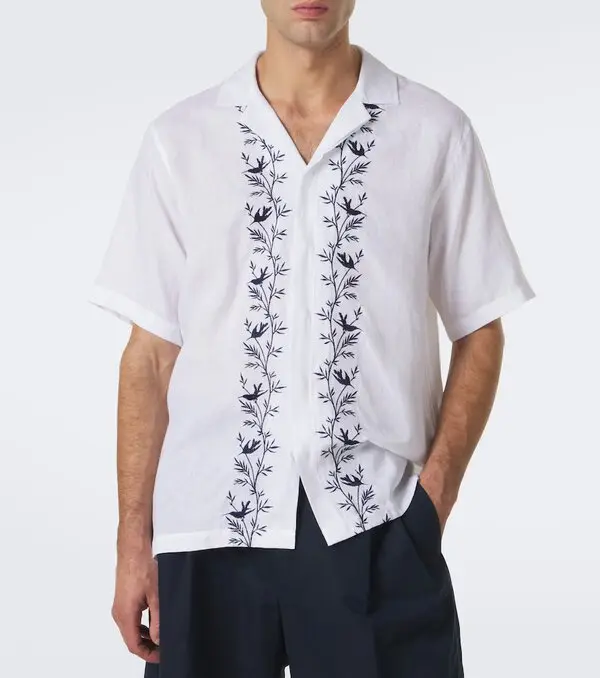 Orlebar Brown Maitan Embroidered Linen Shirt