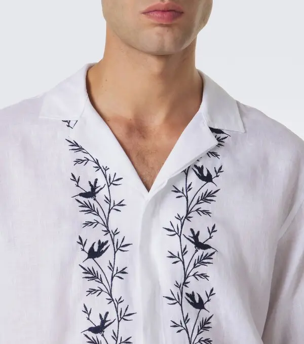 Orlebar Brown Maitan Embroidered Linen Shirt