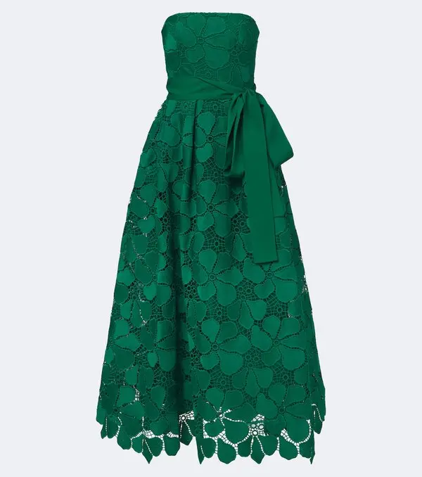 Elie Saab Bow-detail Guipure Lace Bustier Gown - Green