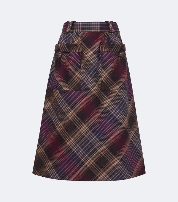 Rabanne Plaid Wool Midi Skirt - Multicoloured