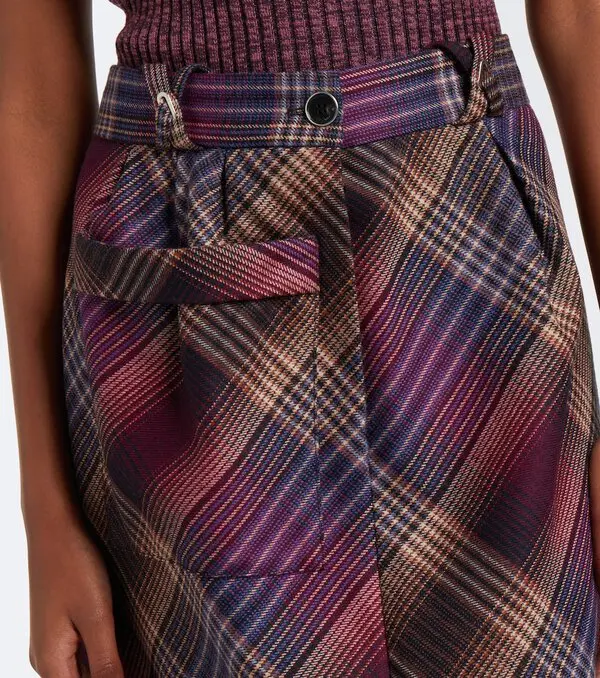Rabanne Plaid Wool Midi Skirt