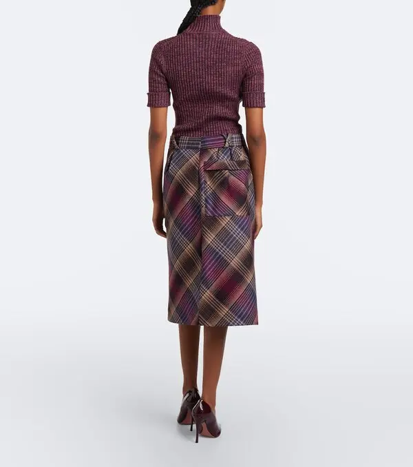 Rabanne Plaid Wool Midi Skirt