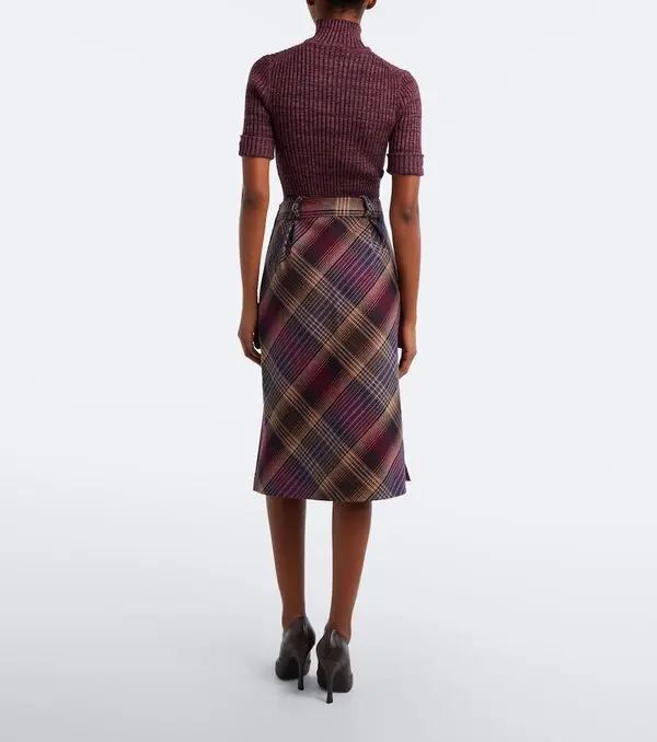 Rabanne Plaid Wool Midi Skirt