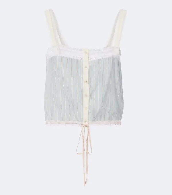 Chloé Lace-trimmed Striped Silk Top - Blue