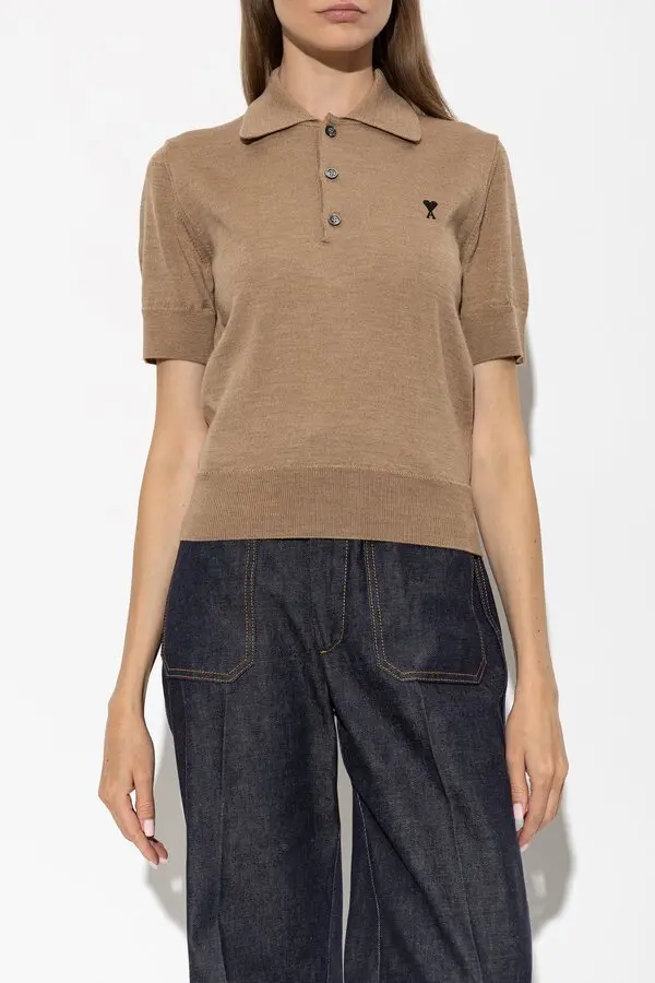 AMI Paris Wool Polo Shirt With Logo