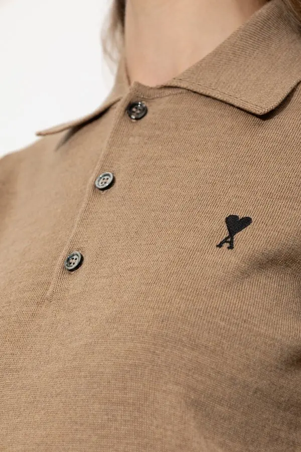 AMI Paris Wool Polo Shirt With Logo