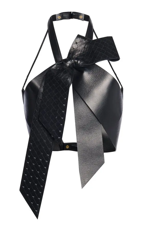 TOM FORD Soft Nappa Lambskin Sculptural Bow Fragment Top - Black