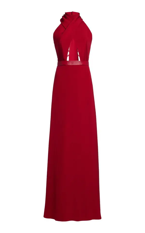 TOM FORD Round Silk Sablé Open-back Evening Maxi Dress