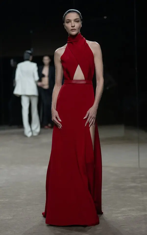 TOM FORD Round Silk Sablé Open-back Evening Maxi Dress