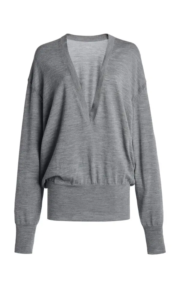 TOM FORD Masculine Fit Wool V-neck Knit - Grey