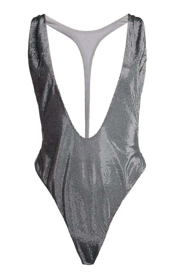 TOM FORD Crystal-embroidered Sheer Thong Bodysuit - Silver