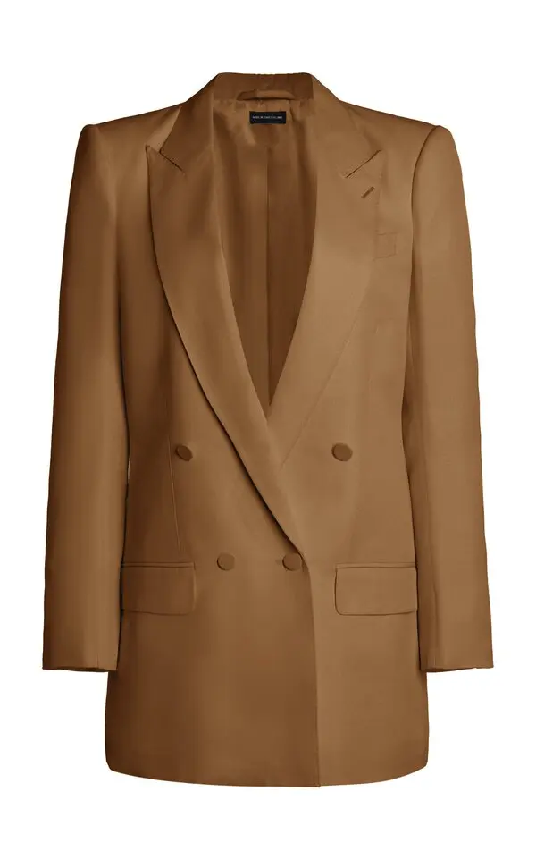 TOM FORD Enzymed Silk Canvas Double-breasted Jacket - Tan