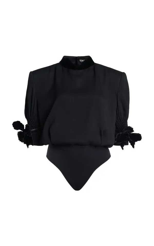 TOM FORD Satin Evening T-shirt Bodysuit - Black