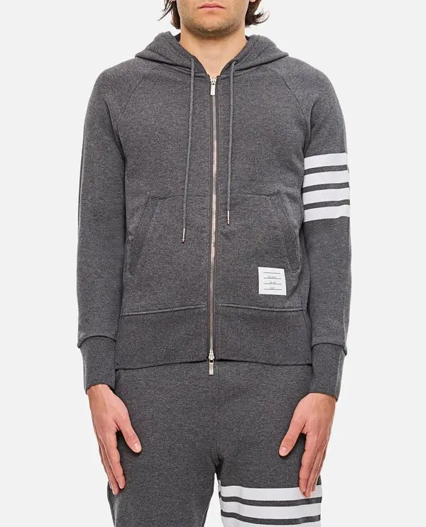 Thom Browne Classic Full Zip Hoodie In Classic Loopback W/ Engineered Bar - Multicolor