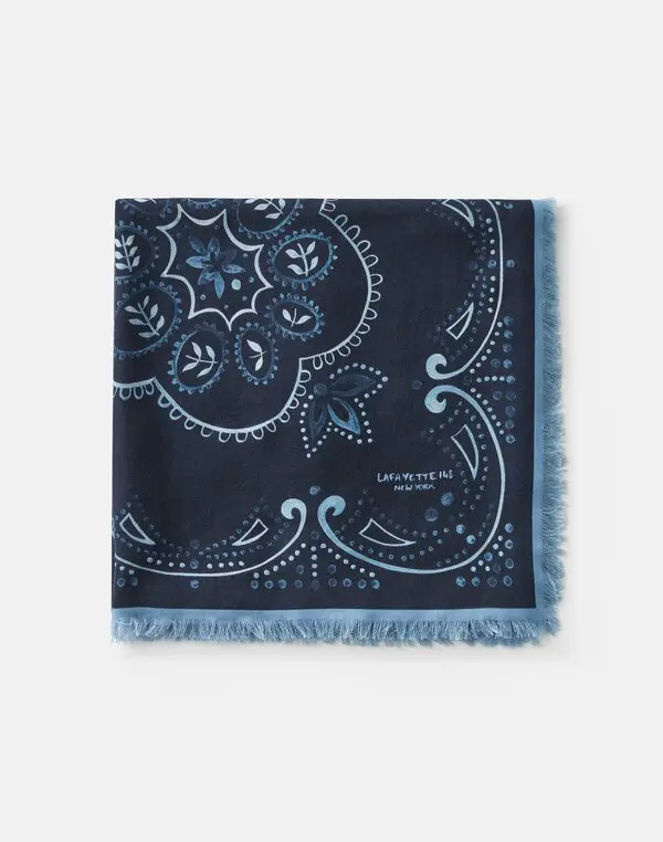 Lafayette 148 New York Bandana Print Cashmere Silk Oversized Scarf - Ink Multi
