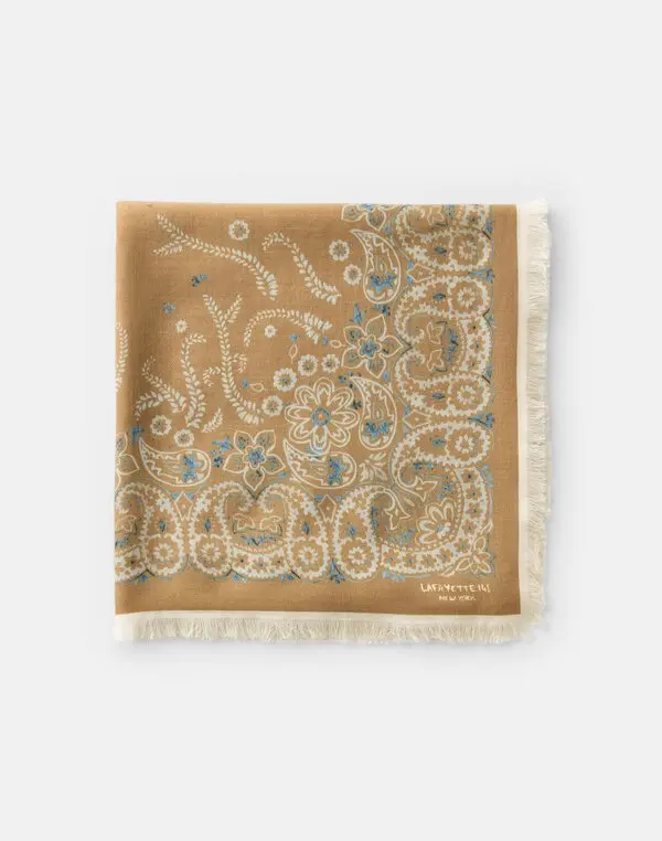 Lafayette 148 New York Bandana Print Cashmere Silk Oversized Scarf - Wheat Multi