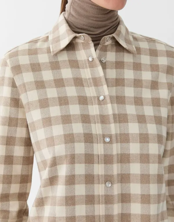 Lafayette 148 New York Buffalo Check Brushed Cotton Flannel Shirt - Raffia Multi