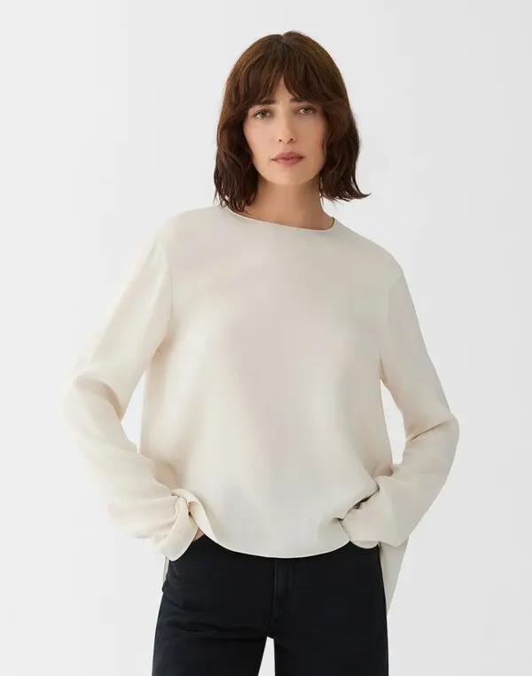 Lafayette 148 New York Organic Silk Georgette High Low Hem Blouse - Cloud