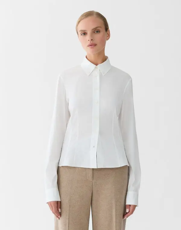 Lafayette 148 New York Stretch Cotton Poplin Tailored Shirt - White