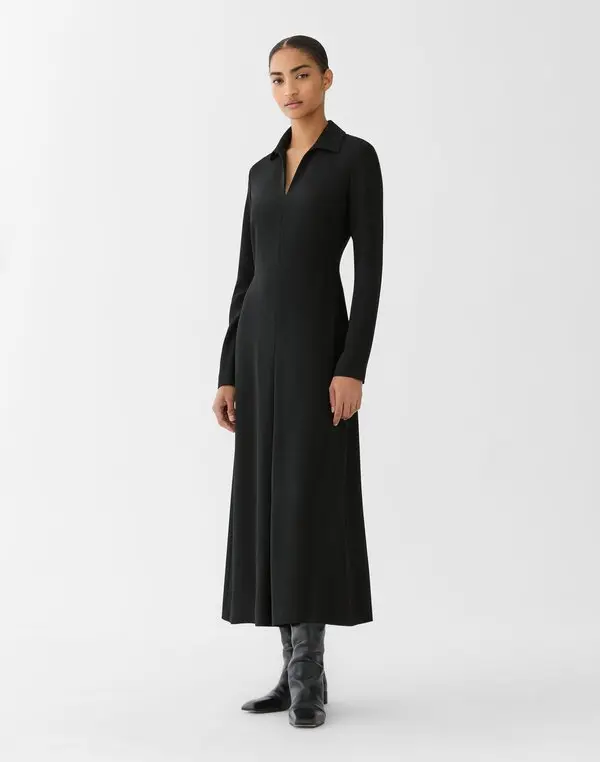 Lafayette 148 New York Crepe V-neck Midi Dress - Black