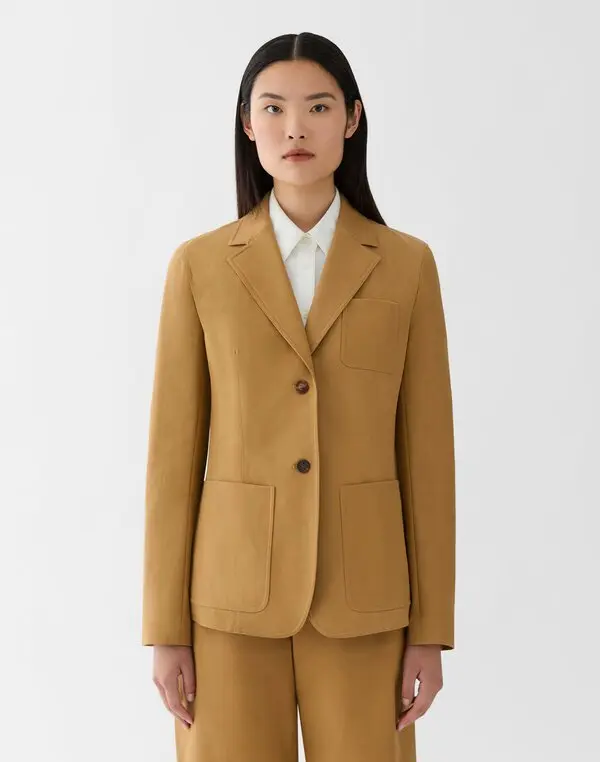 Lafayette 148 New York Stretch Cotton Twill Three Pocket Blazer - Wheat