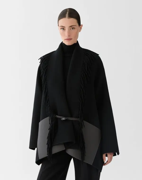 Lafayette 148 New York Wool Cashmere Double Face Fringe Jacket - Black