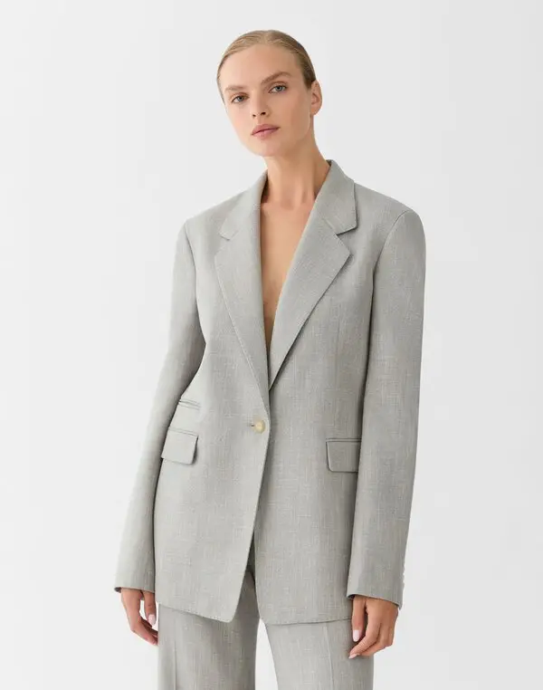 Lafayette 148 New York Bamboo Viscose Twill Notched Lapel Blazer - Greystone Multi