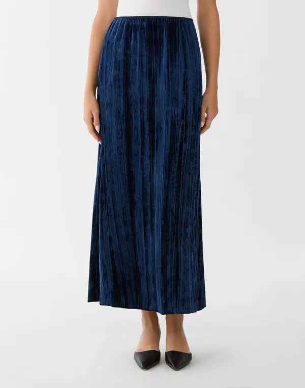 Lafayette 148 New York Velvet Plisse Midi Skirt - Deep Larkspur