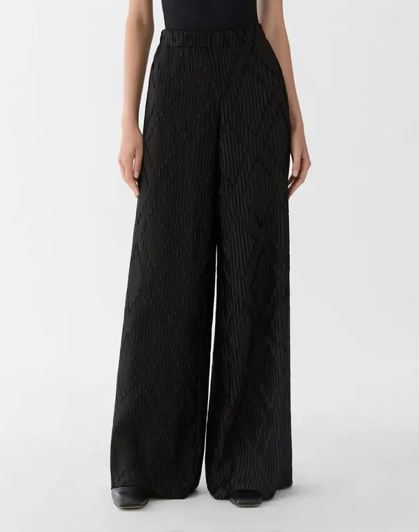 Lafayette 148 New York Geo Satin Plisse Wide Leg Pants